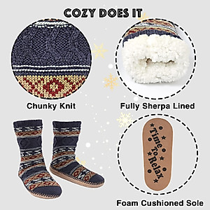 Cozylook Mens Slipper Socks Fleece Lined Non-slip Soles, Winter Soft Thick Cozy Home Boots, Warm Fuzzy House Shoes Indoor, Adult Size 8-9