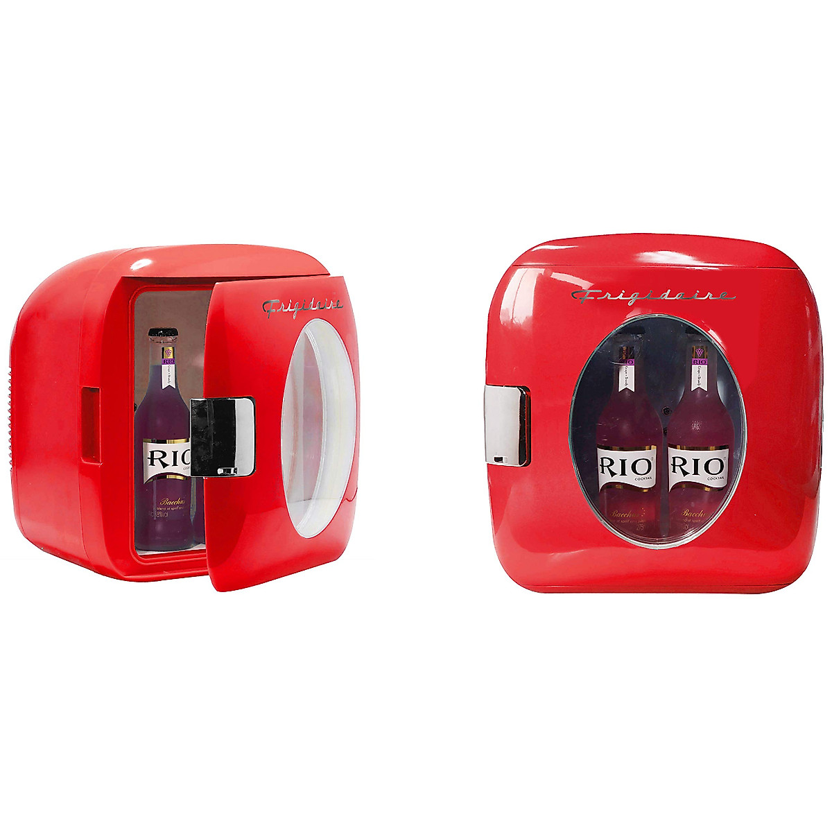 Frigidaire Retro Mini Personal Fridge Cooler, Holds 9L or 12 Cans, Portable for Car, Office, Bedroom, Dorm Room, or Cabin, Features Plugs for Home Outlet & 12V Car Charger - 10"D x 7"W x 10.5"H, Red