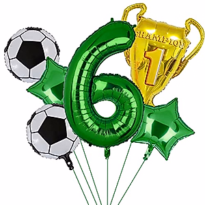 Soccer Balloons 6th Birthday Decoration for Boys, Soccer Balloons Foil Mylar Green Soccer Sports Theme Party Supplies Decor 6Pcs (6th)