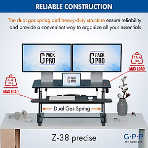 G-PACK PRO Standing Desk Converter - Height Adjustable Sit Stand Desk Riser up to 20.5" - Super Wide 37" Table fits Dual Monitors - 22 Ergonomic Adjustable Standing Desk Workstation Positions