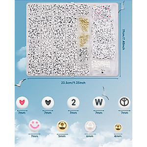 Mio Angle Letter Beads 1640Pcs 39 Styles Friendship Bracelets Assorted Number Beads Preppy Beads Jewelry Making Kit with Beads Case for Teen Girl Gifts Ages 6 7 8 9 10 11 12 （Black Letter White Beads）