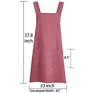 Tobyan Soft Cotton Linen Apron for Women - Non-tie Cross Back Apron with Pockets, Great for Florist and Kitchen (Wine Red)