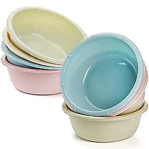 Peohud 8 Pack Plastic Wash Basin, 5 Quart Stackable Dish Pan, Round Vegetable Fruit Wash Pan Dish Tub for Home Kitchen Camping Outdoor Indoor, 12 Inch