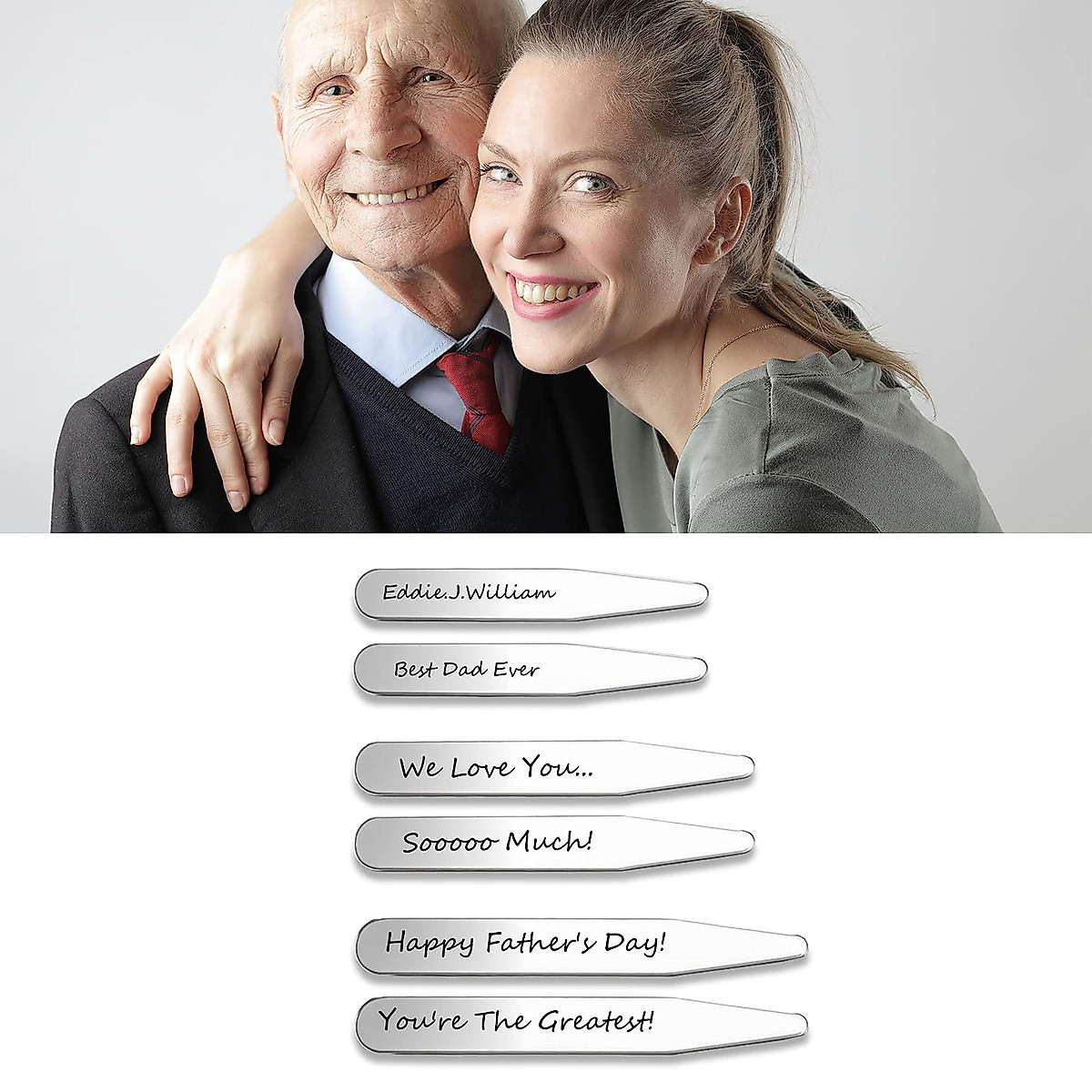 BOPREINA 6pcs Personalized Custom Metal Collar Stays for Men Stainless Steel Dress Shirt Collar Stays for Men, 3 Sizes