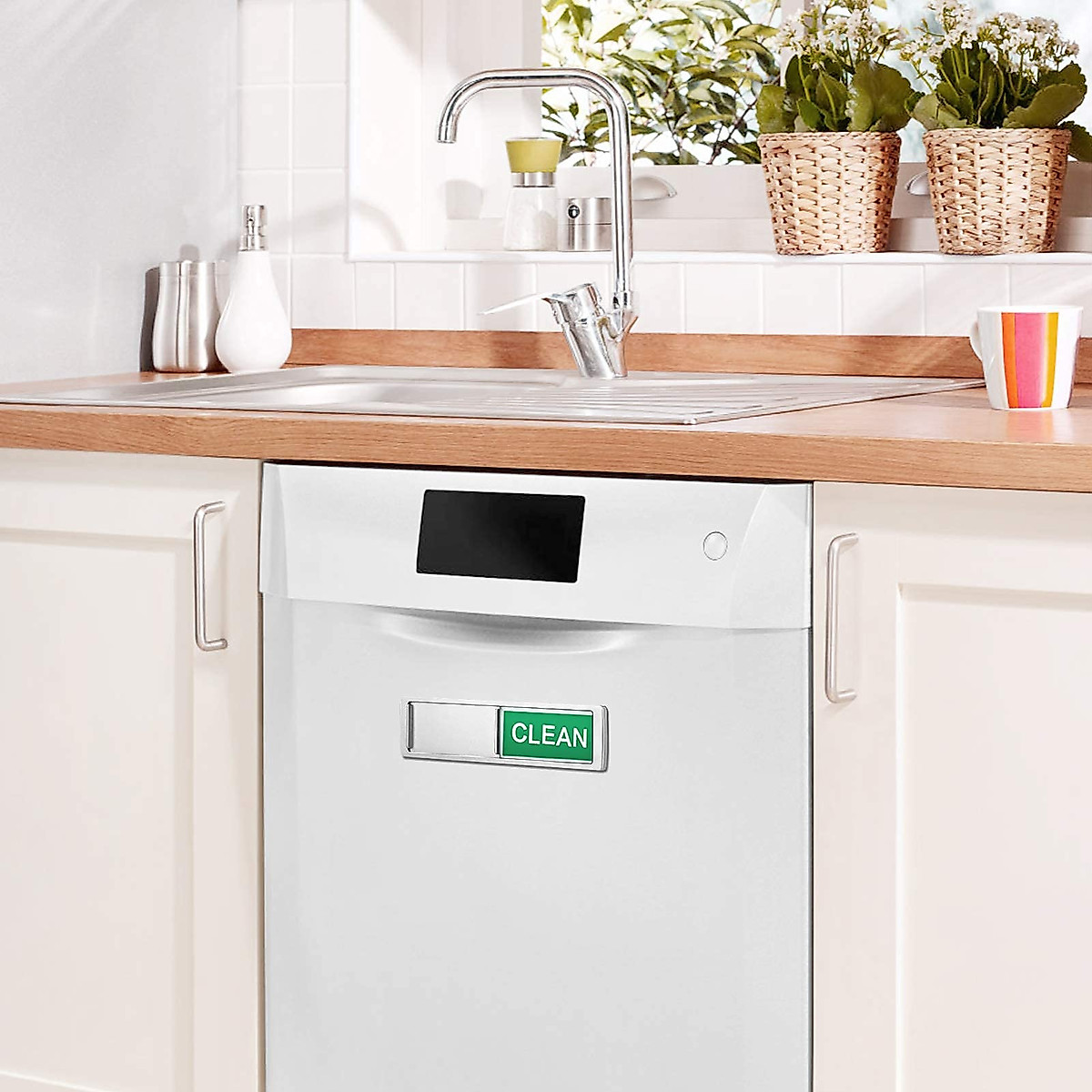 Dishwasher Magnet Clean Dirty Sign Shutter Only Changes When You Push It Non-Scratching Strong Magnet or 3M Adhesive Options Indicator Tells Whether Dishes are Clean or Dirty (Silver)