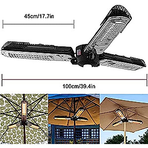 NaoSIn-Ni Patio Parasol Heater,2KW Electric Infrared Radiant Heater with 3 Folding Heating Panels for Garden Balcony Outdoor Restaurant