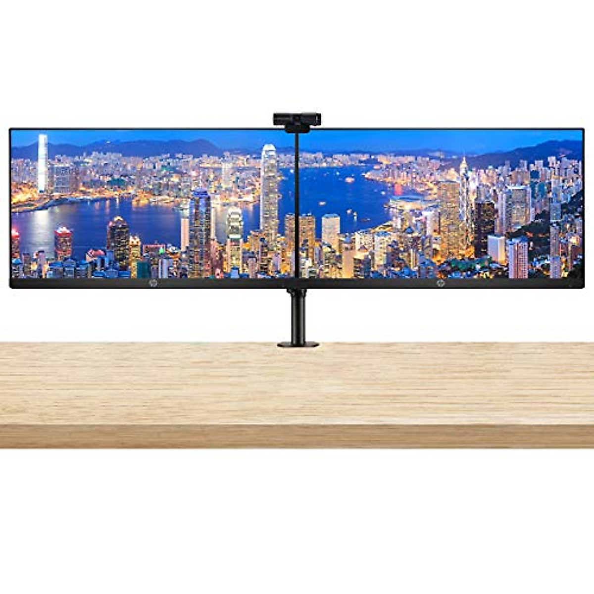 HP P224 21.5 Inch FHD LED-Backlit LCD IPS Anti-Glare Monitor (HDMI, VGA, DisplayPort) 2-Pack Bundle with PW313 Full HD 1080p Live Streamer Webcam and Desk Mount Clamp Dual Monitor Stand