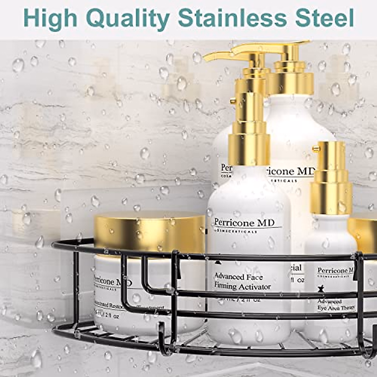 GAAKY Corner Shower Caddy, 3 Pack Corner Shower Shelf with Soap Holder and 4 Hooks, No Drilling Shower Organizer Adhesive Stainless Steel Shower Shelves for Bathroom Storage(Black)