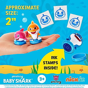 Baby Shark Stampers, 12 Pack – Self-Inking Baby Shark Toys, Action Figures, Party Decor, Cake Toppers – Parent, Baby, Grandparent Sharks and William by PMI, 2.4 in., Soft PVC