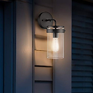 Globe Electric Brookdale 1-Light Outdoor Indoor Wall Sconce, Matte Black, Clear Glass Shade