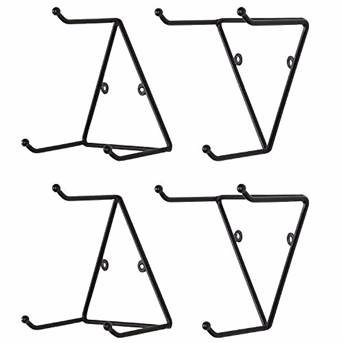 MyGift Matte Black Metal Triangular Coffee Mug Holder Wall Mount Display Rack with 3 Hooks, Set of 4