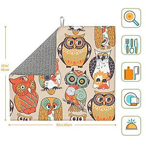 Owl Dish Drying Mat For Kitchen Counter Decor And Accessories 16 X 18 Inch Microfiber Dish Drainer Rack Mats