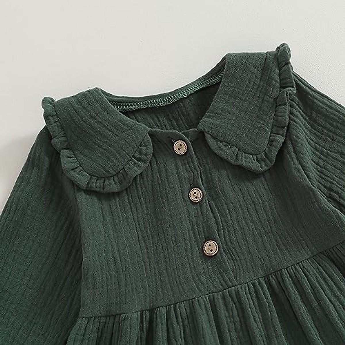 Mialoley Baby Girl Doll Collar Dress Long Sleeve Toddler Solid Color Ruffle A Line Spring Fall Casual Infant Sundress Button (Green, 18-24 Months)