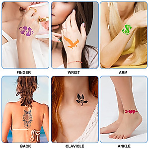 Qpout Tattoo Stencils For Kids Adults, 16 Sheets Henna Tattoo Stencil Kit, Small and Big Tattoo Stencils Designs, Tattoo Stencils for Real Tattoos, Skeleton Spider Owl Flower Butterfly Tribal Totem