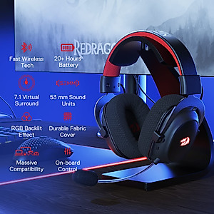 Redragon H510 PRO Zeus-X RGB Wireless Gaming Headset - 7.1 Surround Sound - 53MM Audio Drivers in Memory Foam Ear Pads w/Durable Fabric Cover- Multi Platforms Headphone - USB Powered for PC/PS4/NS