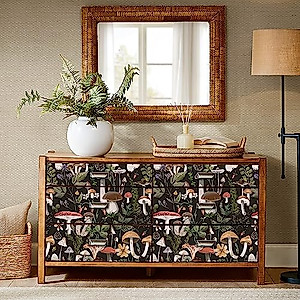 Adhesive Shelf Liner,Boho Mushroom Contact Paper for Cabinets,Vinyl Film Decorative Drawer Liner for Bedroom Dresser Sticker 17.3 inch x 118 inch (Boho Mushroom, 17.3 inch x 118 inch)