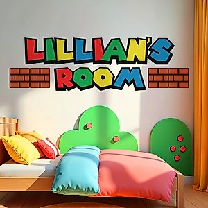 Custom Name Wall Decal - Mario Wall Sticker - Color Bricks Wall Decor Art Peel & Stick - Boys Girls Room Decor Unisex - Personalized Letters Name Stickers - KA1002