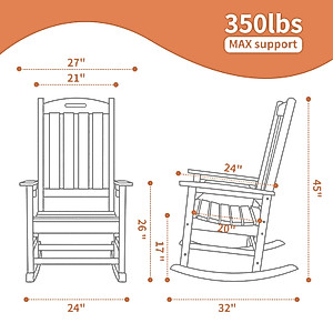 EFURDEN Rocking Chair, All Weather and Waterproof Rocking Chair for Outdoor and Indoor, Oversize Design, Brown