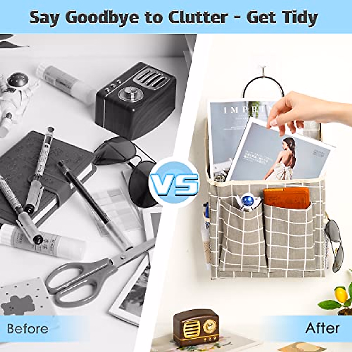 FJZZ Wall Hanging Storage Bag with Pockets, Upgrade Large Multifunctional Linen Cotton Wall Mounted Sundries Organizer for Hanging in Entryway, Dormitory,Bedroom,Bathroom-Sticky Hook Included