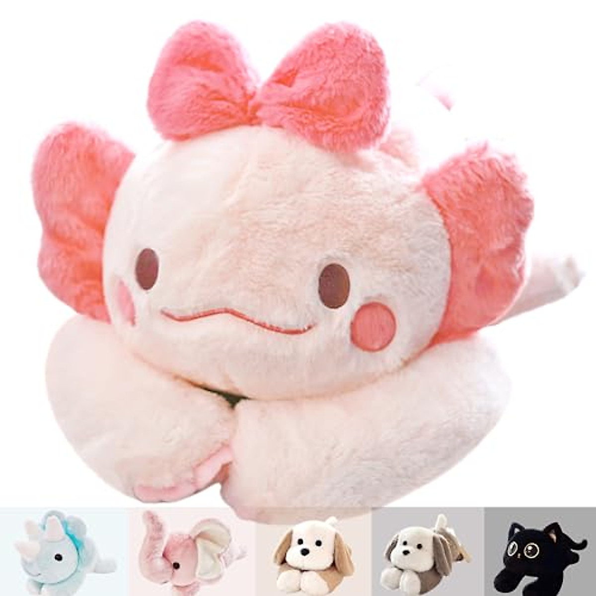 uoozii 20" | 4 Pounds Pink Axolotl Weighted Stuffed Animals with Unscented Microwave Heating Pad Inside, Cute Coolable Heatable Weighted Plush Warm Gift for Kids & Adults