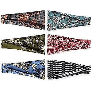 YONUF Boho Headbands For Women Fashion Wide Headband Yoga Workout Head Bands Hair Accessories Band 6 Pack
