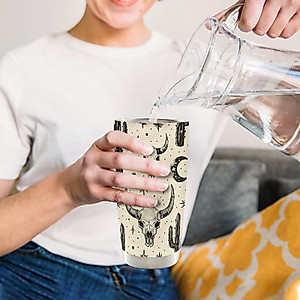 MOTERMATE Western Cow Skull 20oz Travel Coffee Mug Tumbler, Western Gifts for Women Coworker Him, Cowgirl Gifts, Desert Water Stainless Steel Tumbler with Lid and Straw