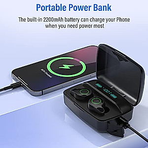 bakibo Earbuds Wireless Bluetooth 5.0, Ear Buds 156hr Playtime with USB C Digital Display Charging Case, in-Ear Headphones with Mic Bass IPX7 Waterproof Earphones for iPhone Android, Black