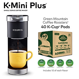 Keurig K-Mini Plus Coffee Maker with Green Mountain Coffee Roasters Favorites Collection Variety Pack, 40 Count