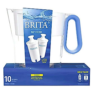 Brita Wave Filtered Water Filter Pitcher 10 Cup Capacity Includes 2 Filters - Blue