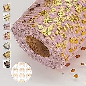 Blush Polka Dot Tulle Rolls 6 Inch by 50 Yards Glitter Sparkle Fabric Ribbon for DIY Tutu Skirt Sewing Bow Wedding Decorations Craft Supplies