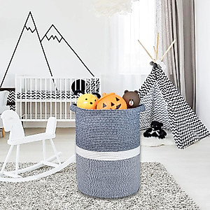 BOSROTY Large Blanket Basket, Tall Laundry Basket 72L, Nursery Hamper, Laundry Hamper, Clothes Basket Laundry, Large Storage Basket, Cotton Rope Basket, Toy Basket, 16”x 22”,Blend Navy Blue & White
