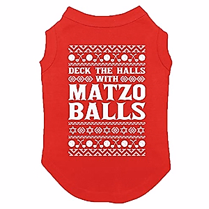 Deck The Halls with Matzo Balls - Hanukkah Dog Shirt (Red, 2X-Large)