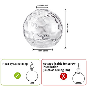 Skelang Hammered Glass Shade, Globe Lampshade with 1-5/8" Fitter Opening, Fixture Replacement Globes for Pendant Light, Lamp, Wall Sconce