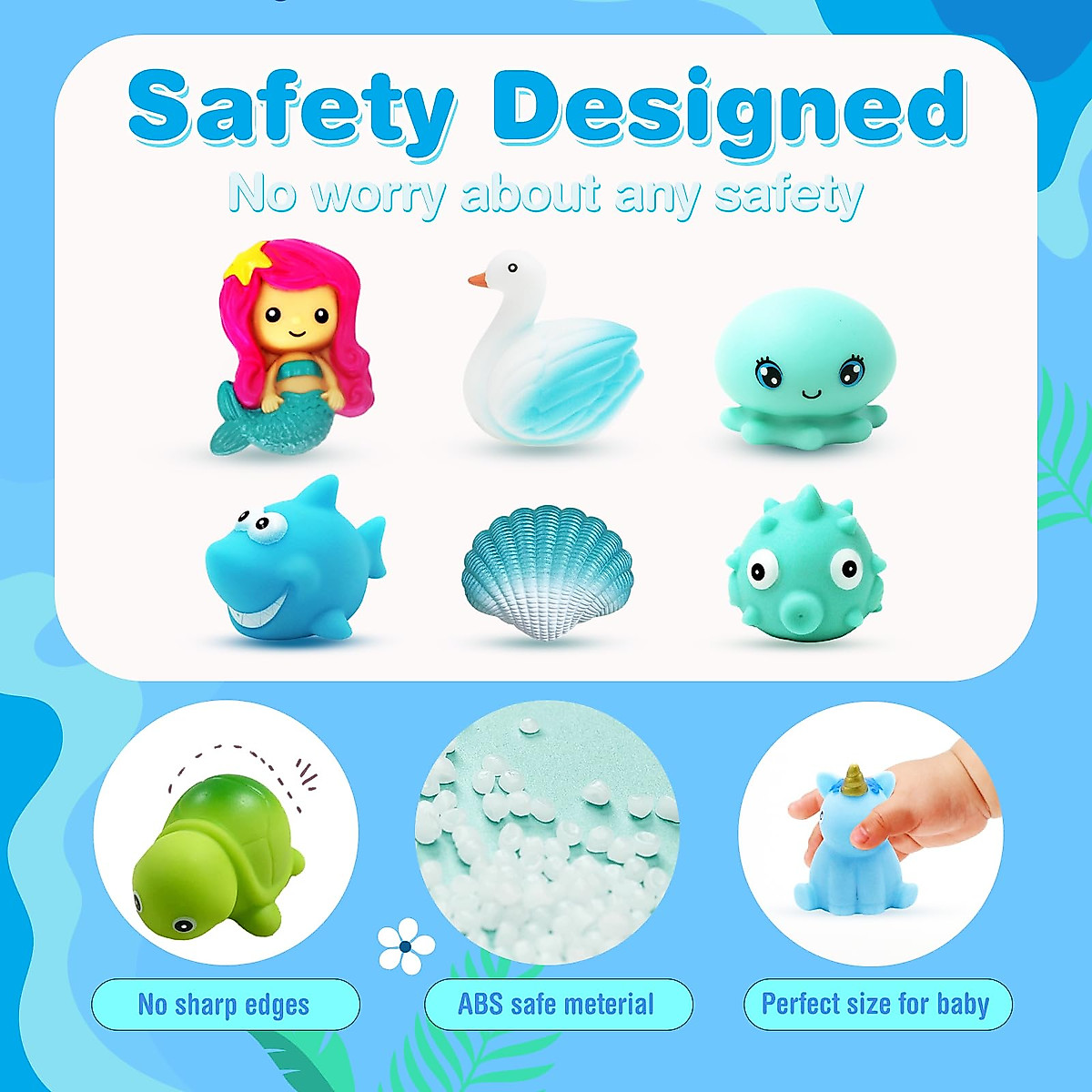 Light Up Bath Toys, 9pcs No Hole Mold Free Toddler Flashing Colourful Bathtub Mermaid Toy, Floating Rubber Shower Toy for 6 to 12 Months Infant Baby Age 1-3 Kids Boy Girl Birthday