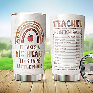 Teacher Gift for women- gifts for teachers appreciation gifts preschool kindergarten teacher gifts It Takes a Big Heart To Shape Little Minds end of school year gifts teacher cups Tumbler 20 Oz