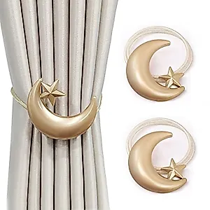 canjuxk 2 Pack Curtain Tie,Magnetic Curtain Tiebacks,Star Moon Curtain Decorative Weave Rope Curtain Holdbacks Holder for Window Decor, Curtain Clips Rope Straps Magnet for Home Office (Gold)