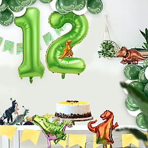 Dinosaur Balloon Set, 40 Inch Large Aluminum Foil Number Balloon with 4 Styles Cute Dinosaur Balloon Green Dinosaur Balloons for Birthday Party, Anniversary Theme Party Decoration (Number 2)