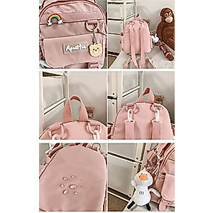 Kawaii Backpack Teen Girls Bag Waterproof Nylon with Cute Pendant and Pin Mini Shoulder Bag (Black)