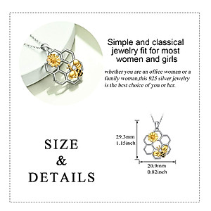 LUHE Bee Necklace 925 Sterling Silver Honeycomb Cute Flower Pendant Necklaces for Women Christmas Gifts for Her (Bee necklace)