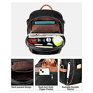 FADEON Leather Laptop Backpack Purse for Women Laptop Backpacks, Designer Mutiple Pockets Ladies Shoulder Bags Black