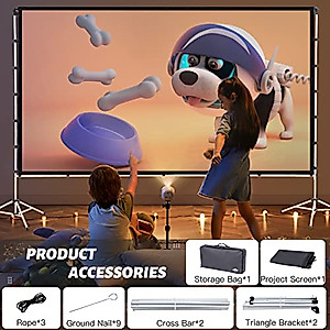 120 inch Projector Screen with Stand,Foldable Portable Projection Screen 16:9 4K HD Only Front Projections for Home Theater Backyard Cinema Office Meeting