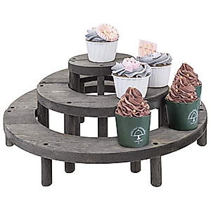 MyGift 3-Tier Cupcake Stand, Vintage Gray Wood Semi Circle Dessert and Retail Display Stand, Set of 2