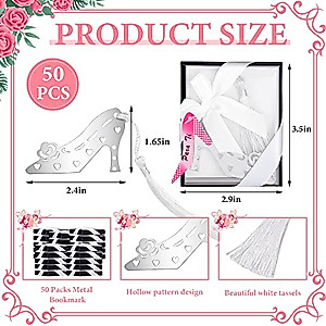 50 Pack Quinceanera Party Favors for Guests Quinceanera Gift Bookmark 15 Year Old Girl Gifts for Birthday Silver Women High Heels Bookmark with Gift Box for Women Girls Book Lover Readers Gifts