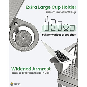 Ciokea Folding Adirondack Chair Wood Texture, Patio Adirondack Chair Weather Resistant, Plastic Fire Pit Chair with Cup Holder, Lawn Chair for Outdoor Porch Garden Backyard Deck (Grey)