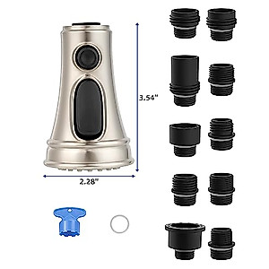 Hibbent Kitchen Faucet Head Replacement, Pull Down Faucet Spray Head, 3 Function Faucet Sprayer Nozzle with 10 Adapters Compatible with Moen, American Standard, Delta, Kohler Faucets, Brushed Nickel