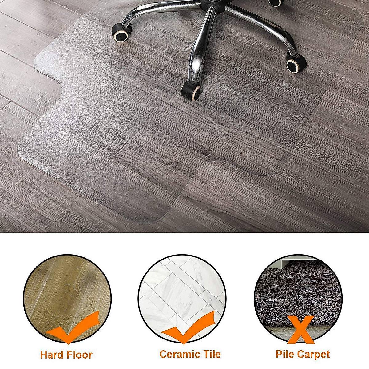 HYNAWIN Office Chair Mat for Hard Floors - 36''×47'',Heavy Duty Clear Wood/Tile Floor Protector PVC Transparent
