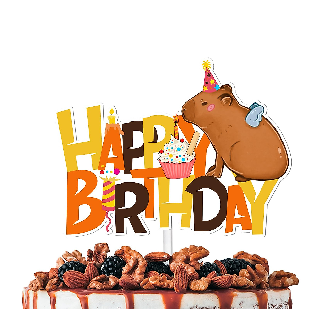 Brown Glitter Happy Birthday Cake Topper Pet Capybara Theme Decor Supplies Baby Shower Boys Girls Happy Birthday Party Decorations