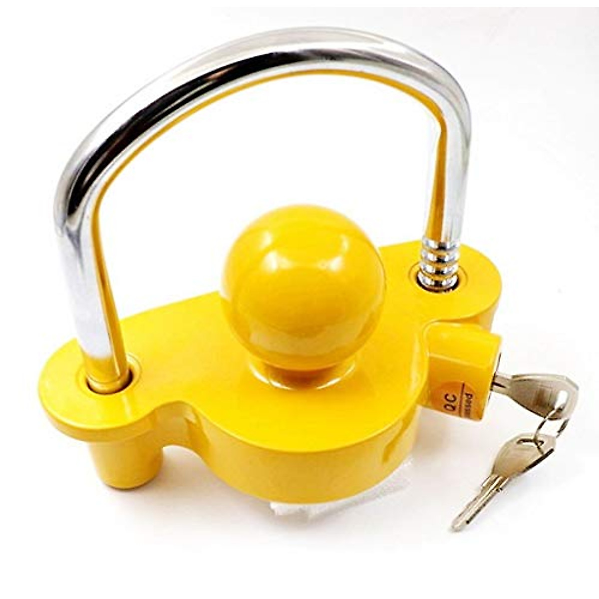 DEF Coupler Lock Hitch Trailer Lock with 2 Keys Heavy-Duty Steel Fits 1-7/8" 2" and 2-5/16" Replaces#72783 Yellow and Chrome