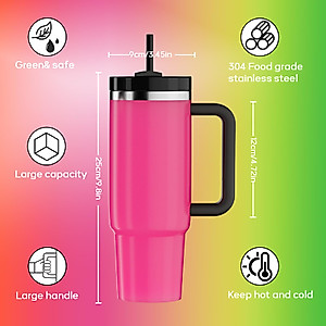YOUEXPERT 30oz Tumbler with Handle, 30 oz Tumbler with Handle and Straw, Stainless Steel Vacuum Insulated Tumbler for Water, Iced Tea or Coffee-Neon Green