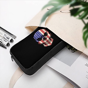 Skull USA Flag Pencil Case Pencil Pouch Coin Pouch Cosmetic Bag Office Stationery Organizer